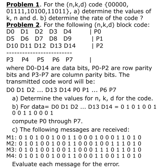 Solved Problem 1. For the (n,k,d) code 100000, | Chegg.com
