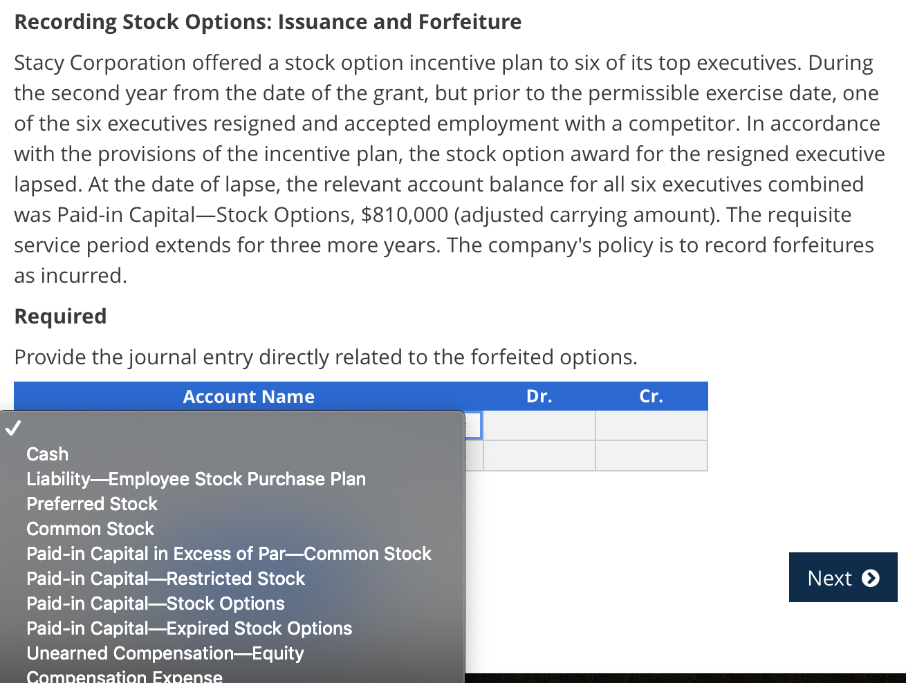 Solved Recording Stock Options: Issuance and Forfeiture | Chegg.com