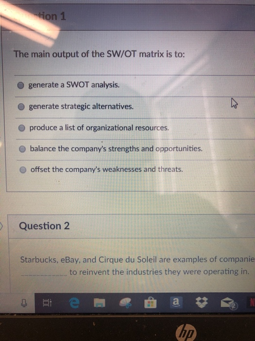 on 1 The main output of the SW/OT matrix is to: O | Chegg.com