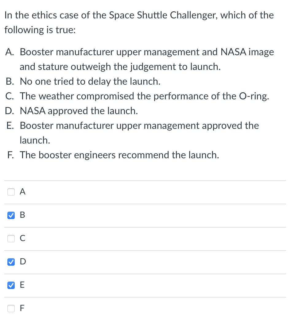 Solved In the ethics case of the Space Shuttle Challenger, | Chegg.com