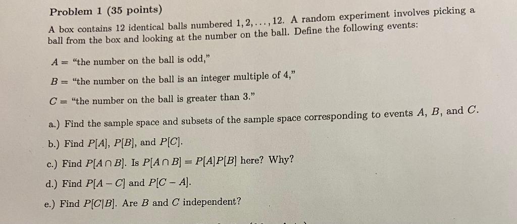 Solved Problem 1 (35 points) A box contains 12 identical | Chegg.com