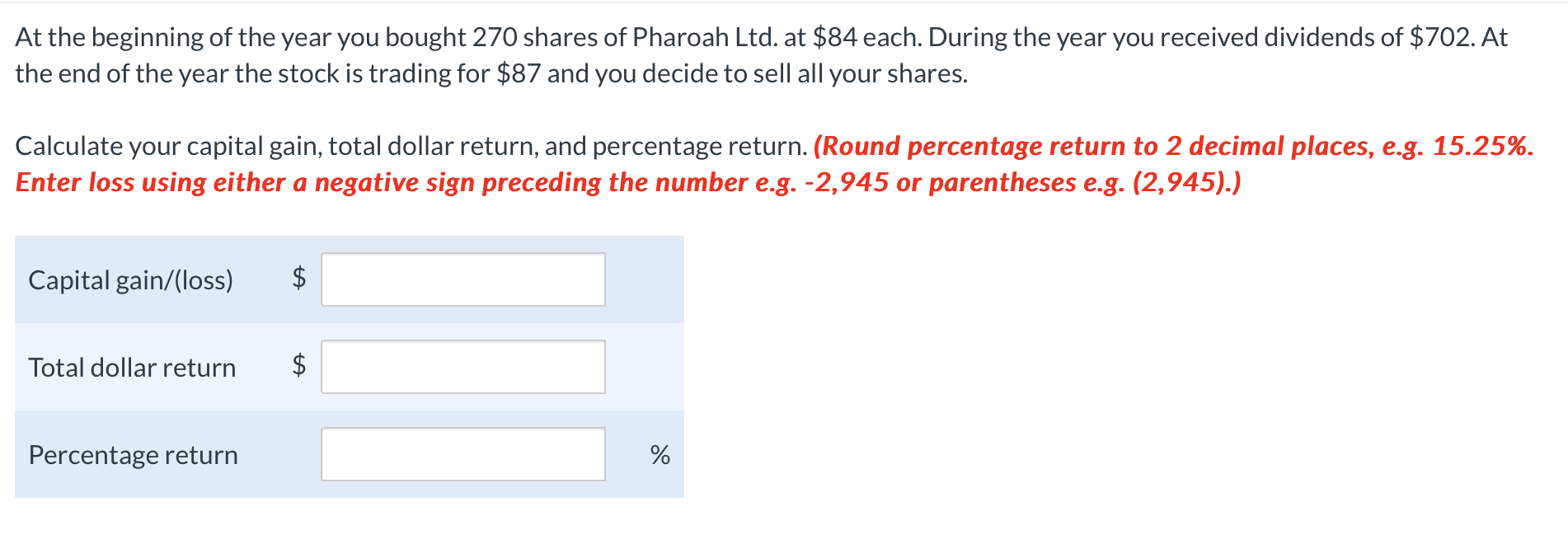 Solved At the beginning of the year you bought 270 ﻿shares | Chegg.com