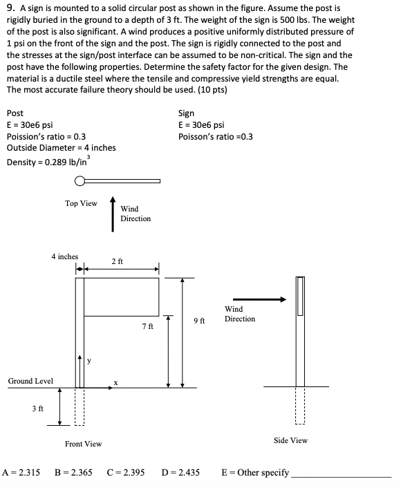 9. A sign is mounted to a solid circular post as | Chegg.com