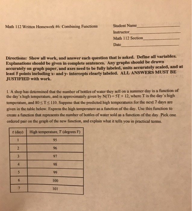 Solved Student Name Instructor Math 112 Section Date Math 1 | Chegg.com