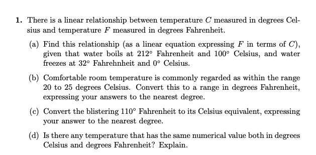 Solved 1. There is a linear relationship between temperature | Chegg.com