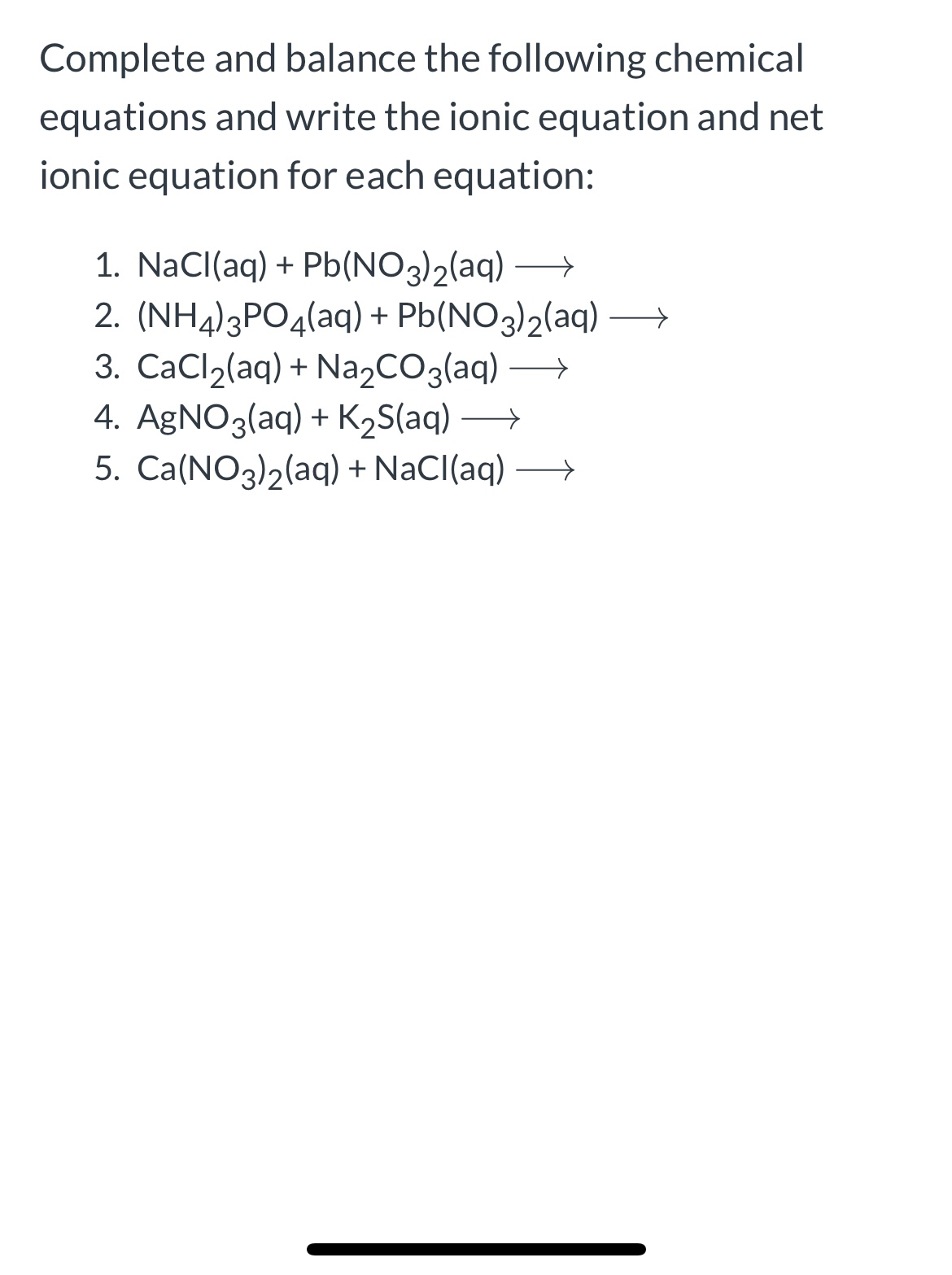 Solved Complete and balance the following chemical equations | Chegg.com