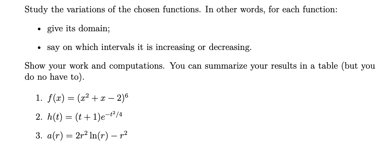 Solved Study the variations of the chosen functions. In | Chegg.com