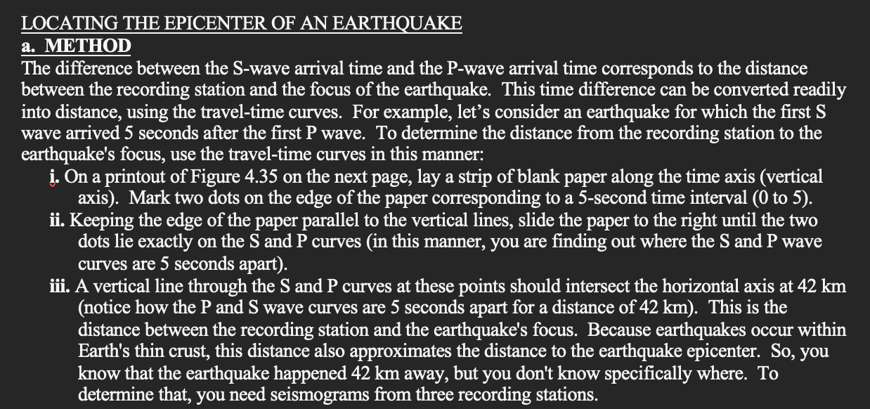 Solved LOCATING THE EPICENTER OF AN EARTHQUAKE a. METHOD The | Chegg.com