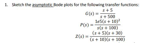 Solved 1. Sketch the asymptotic Bode plots for the following | Chegg.com
