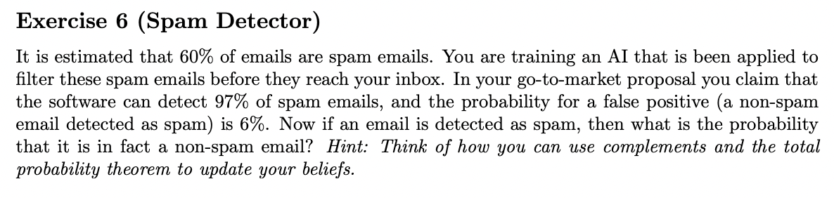 Solved Exercise 6 (Spam Detector) It is estimated that 60% | Chegg.com
