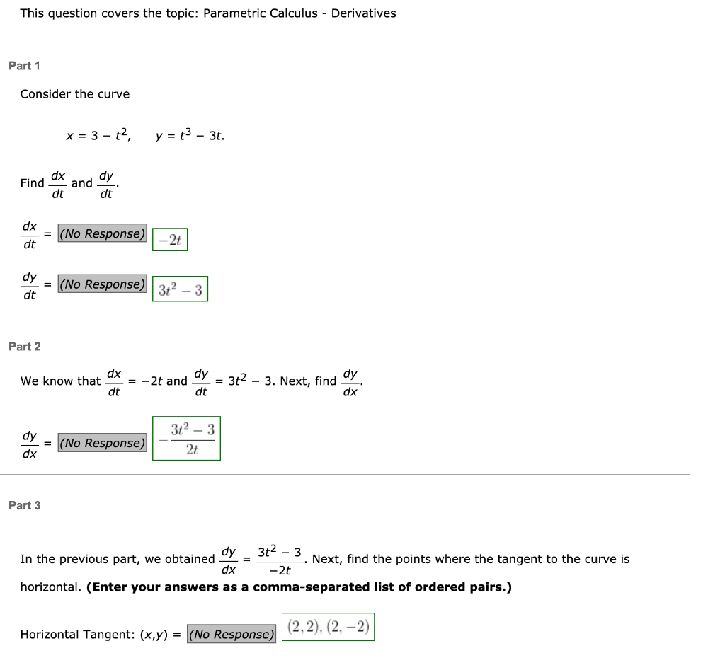 Solved This question covers the topic: Parametric Calculus - | Chegg.com