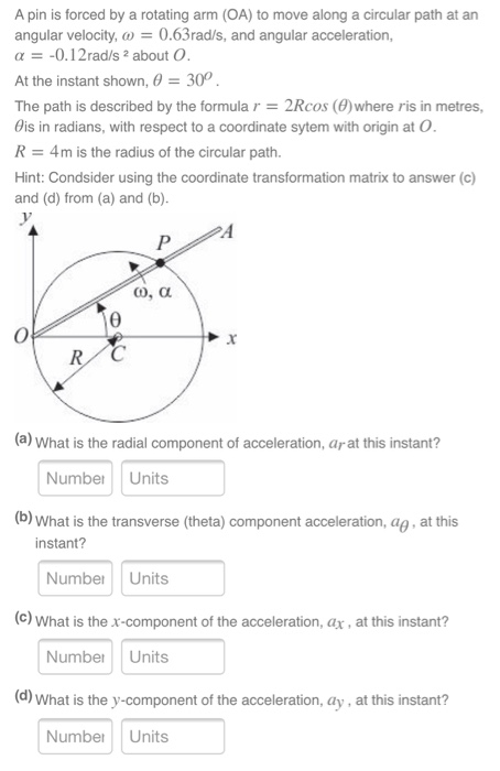 Solved A pin is forced by a rotating arm (OA) to move along | Chegg.com