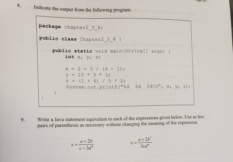 Solved Chapter 2, Java Basics (2) (a) y = (x + 2)/(x - 2); | Chegg.com