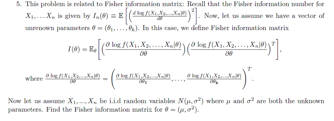 Solved 5. This problem is related to Fisher information | Chegg.com