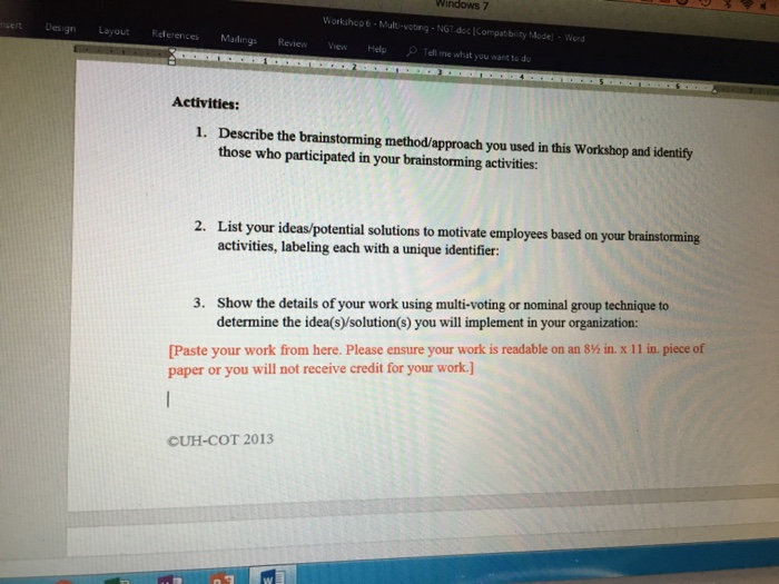 Solved Workshop 6: Multi-voting or Nominal Group Technique | Chegg.com