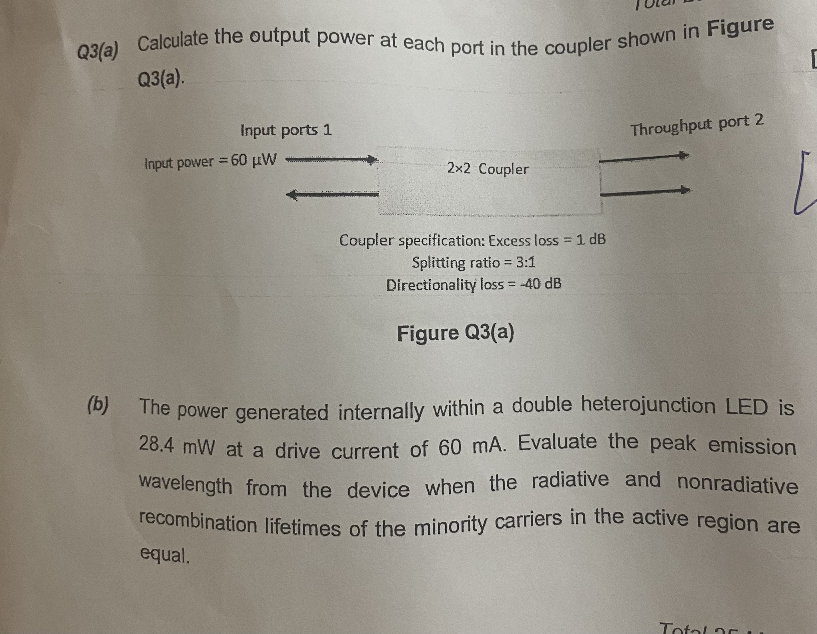 Solved Q3(a) Calculate the output power at each port in the | Chegg.com