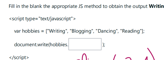 Solved Fill in the blank the appropriate JS method to obtain | Chegg.com