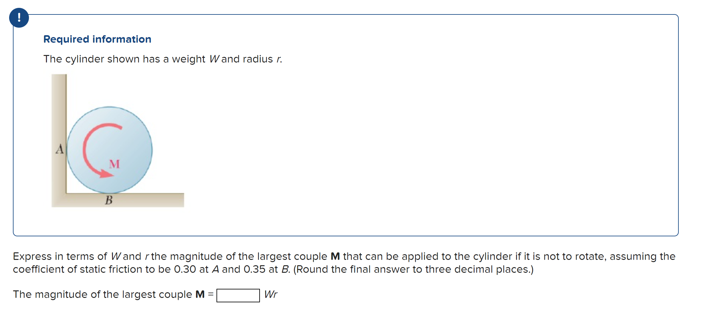 Solved Required information The cylinder shown has a weight | Chegg.com