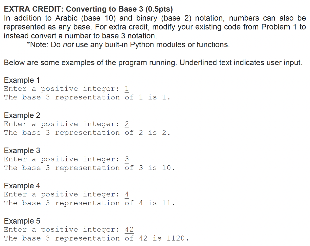 Solved EXTRA CREDIT: Converting to Base 3 (0.5pts) In | Chegg.com