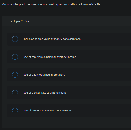 Solved An advantage of the average accounting return method | Chegg.com