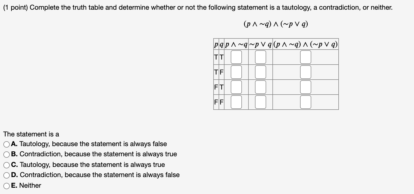 Solved (1 point) Complete the truth table and determine | Chegg.com
