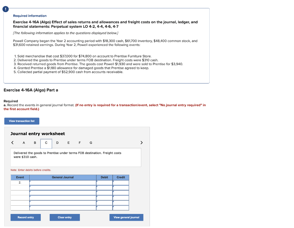 Solved Required information Exercise -16A (Algo) Effect of | Chegg.com