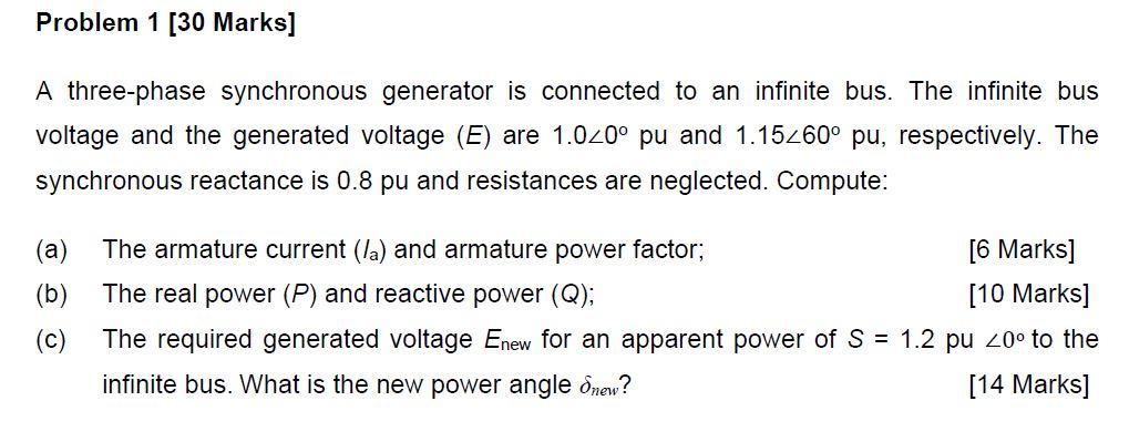 Solved A three-phase synchronous generator is connected to | Chegg.com