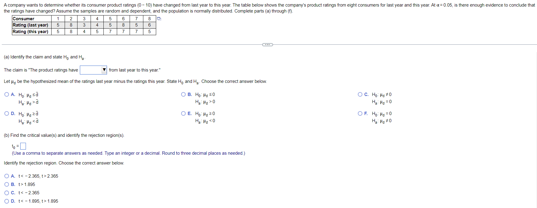 Solved the ratings have changed? Assume the samples are | Chegg.com