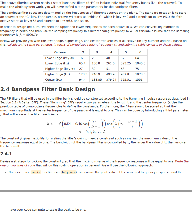 The octave filtering system needs a set of bandpass | Chegg.com