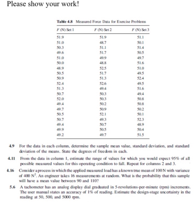 Solved For the data in each column, determine the sample | Chegg.com