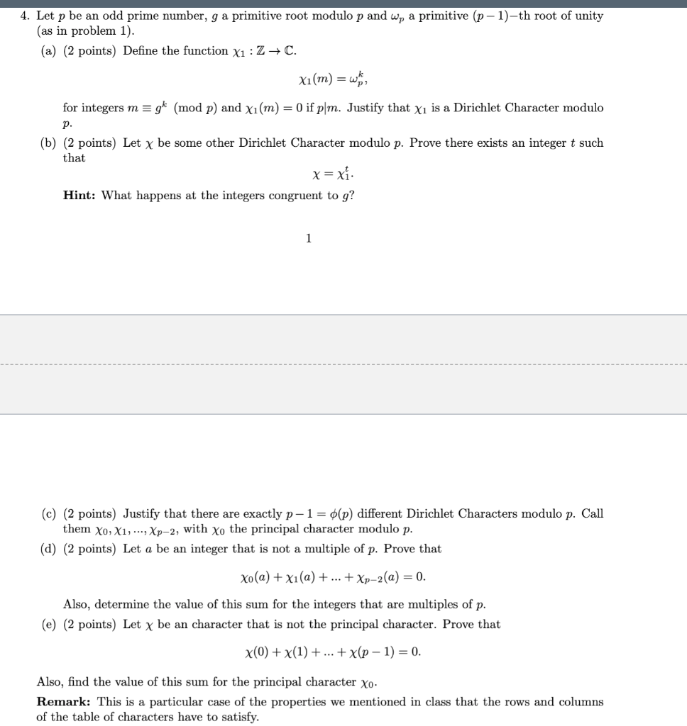 Solved 4. Let p be an odd prime number, g a primitive root | Chegg.com