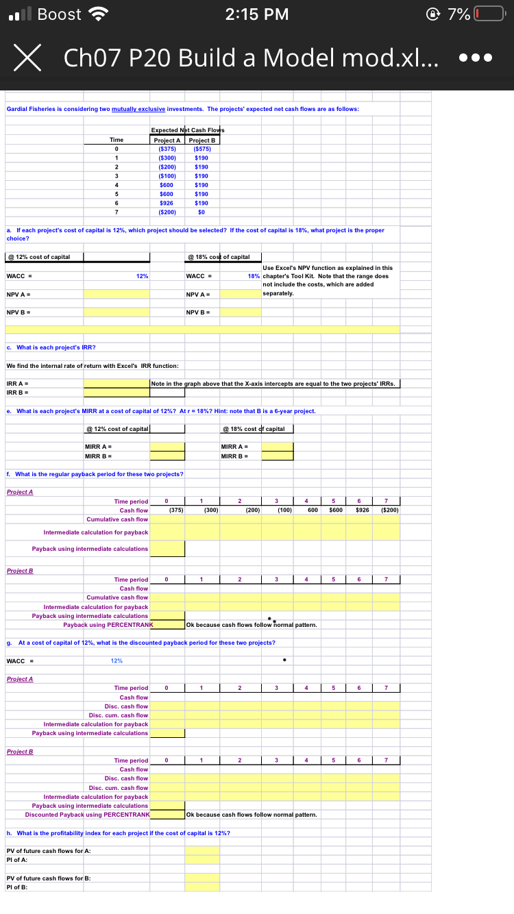 Solved .1 Boost 2:15 PM @ 7% O X Ch07 P20 Build a Model | Chegg.com
