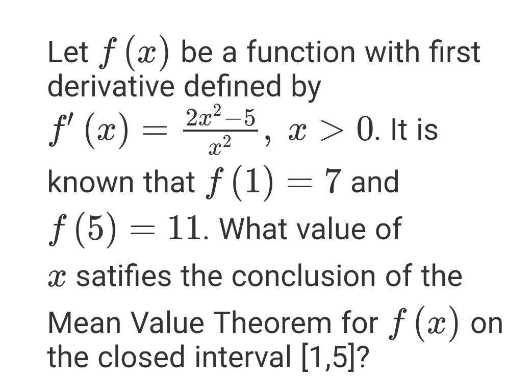 Solved Let f(x) be a function with first derivative defined | Chegg.com