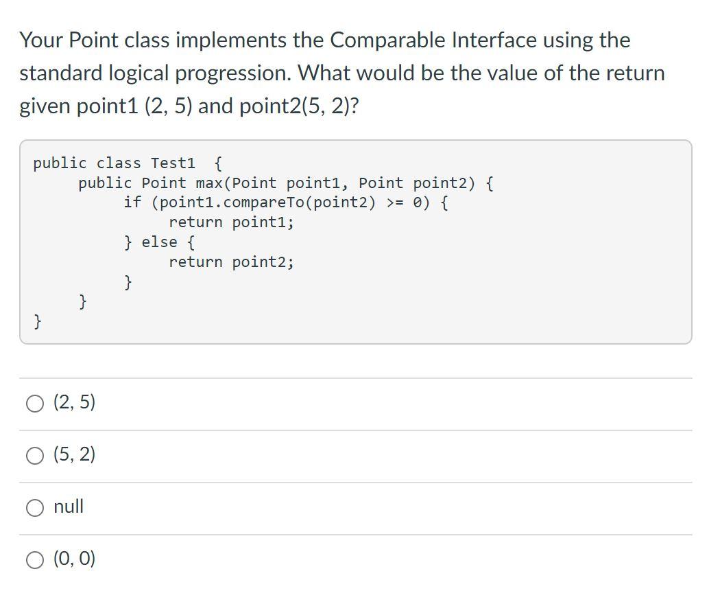 Solved Your Point class implements the Comparable Interface | Chegg.com