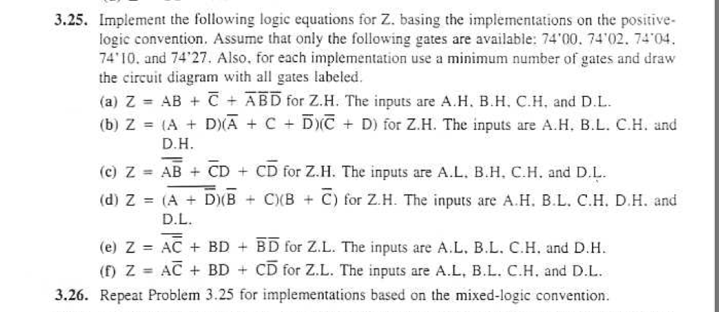 Solved 3.25. Implement the following logic equations for Z. | Chegg.com
