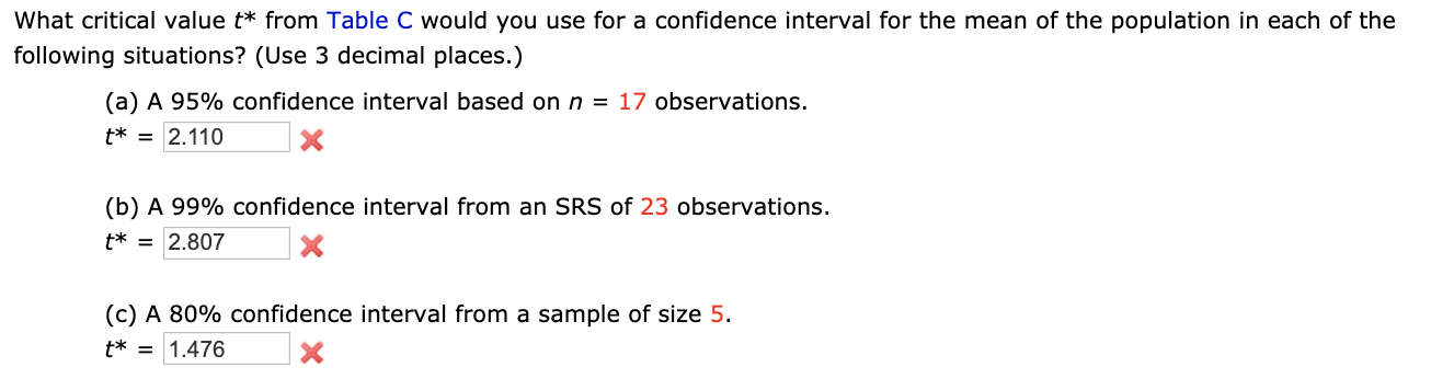 Solved What critical value t* from Table C would you use for | Chegg.com