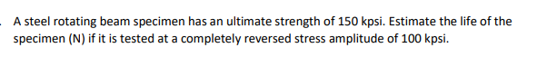 Solved A steel rotating beam specimen has an ultimate | Chegg.com