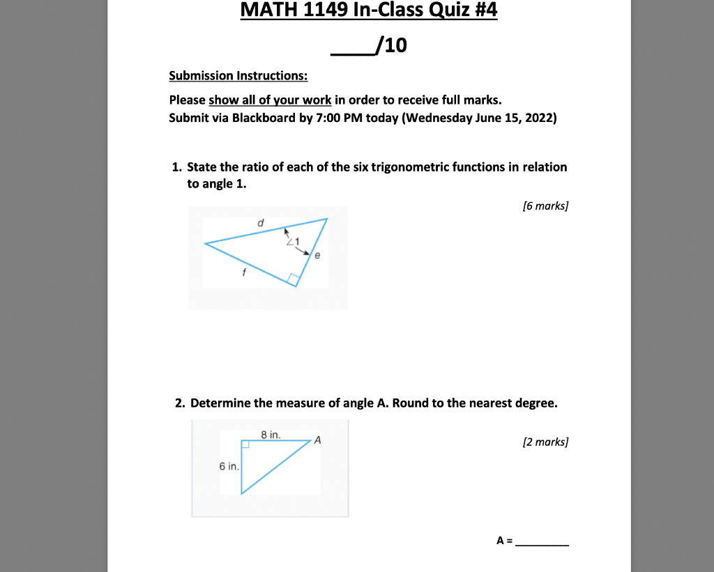 Solved MATH 1149 In-Class Quiz #4 /10 Submission | Chegg.com