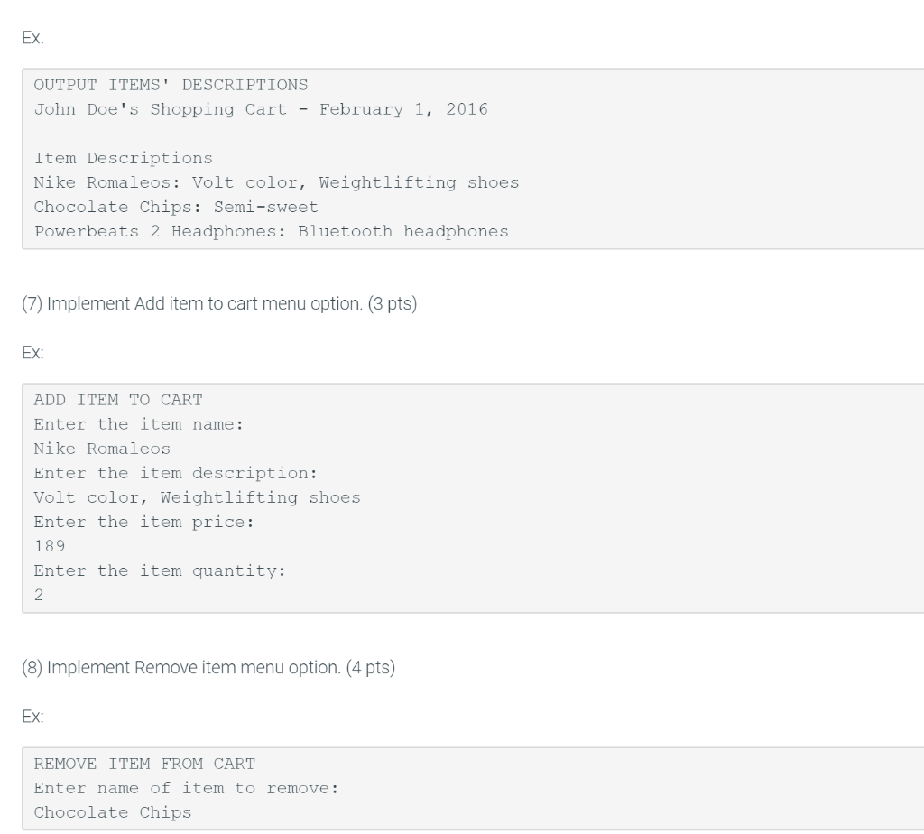 Solved 8.25 LAB*: Program: Online shopping cart (Part 2) | Chegg.com