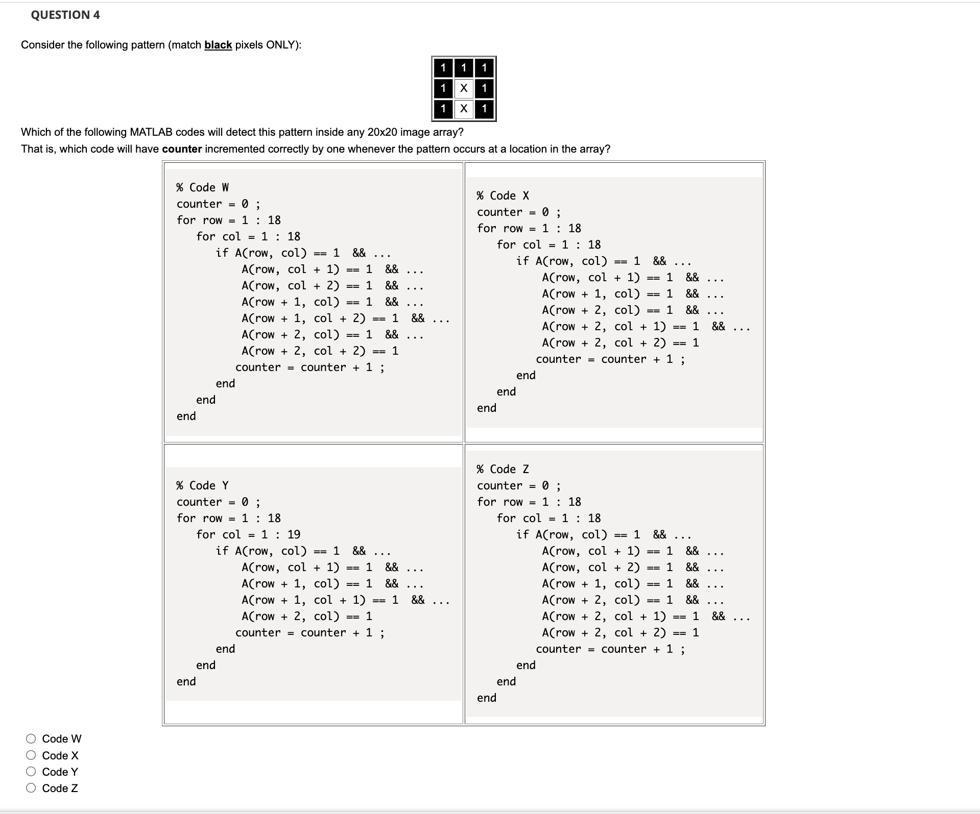 Solved Consider the following pattern (match black pixels | Chegg.com