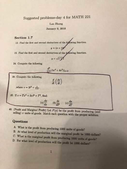 Solved Suggested problems-day 4 for MATH 221 Lan Zhong | Chegg.com