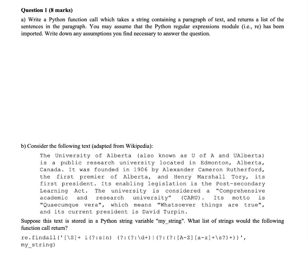 Solved Question 1 (8 marks) a) Write a Python function call | Chegg.com