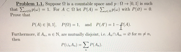 Solved Problem 1.1. Suppose Ω is a countable space and p : Ω | Chegg.com