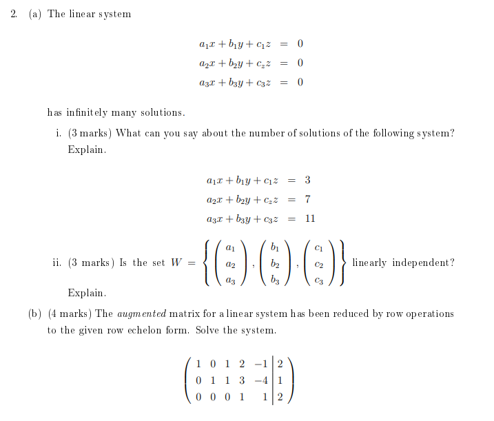 Solved (a) The linear system a1x + b1y + c1z = 0 a2x + b2y + | Chegg.com