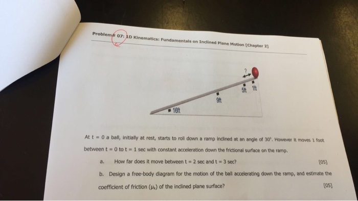 Solved At t = 0 a ball, initially at rest, starts to roll | Chegg.com