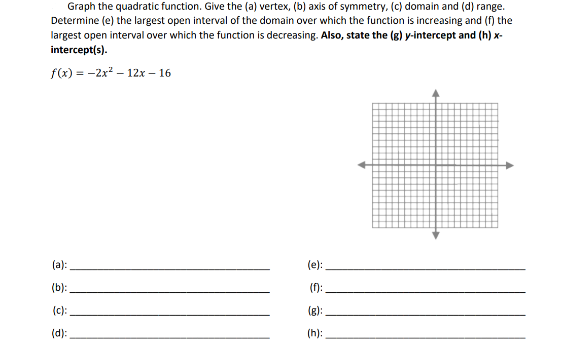 Solved Graph the quadratic function. Give the (a) vertex, | Chegg.com