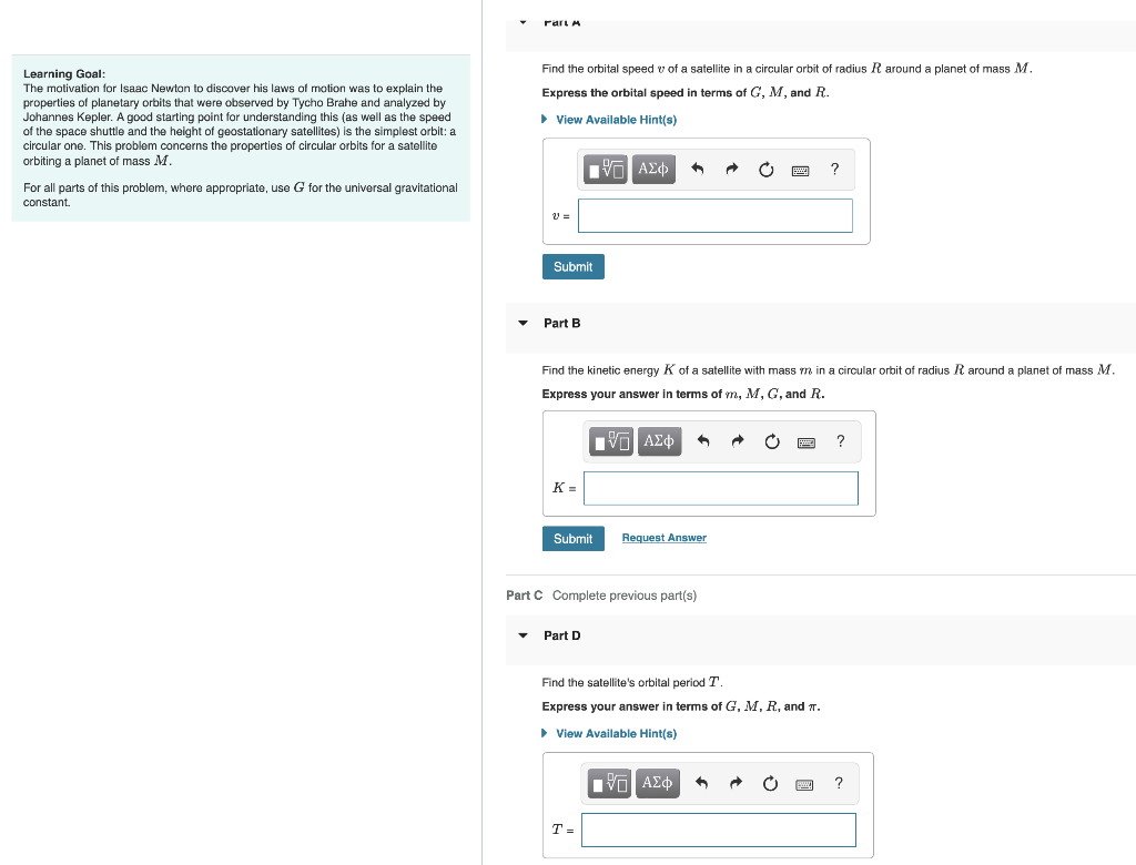 Solved Learning Goal: Find the orbital speed v of a satelite | Chegg.com