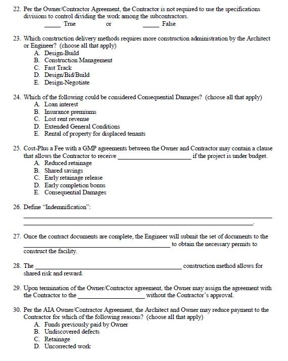Solved 1. Per the EJCDC Owner/Contractor Agreement, the | Chegg.com