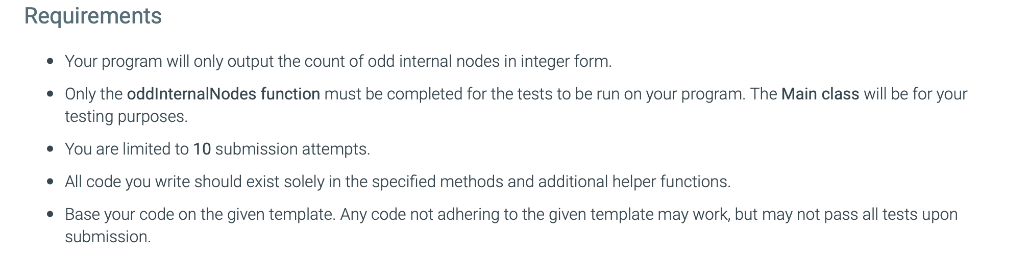 Solved Problem Statement Write a method oddInternalNodes | Chegg.com