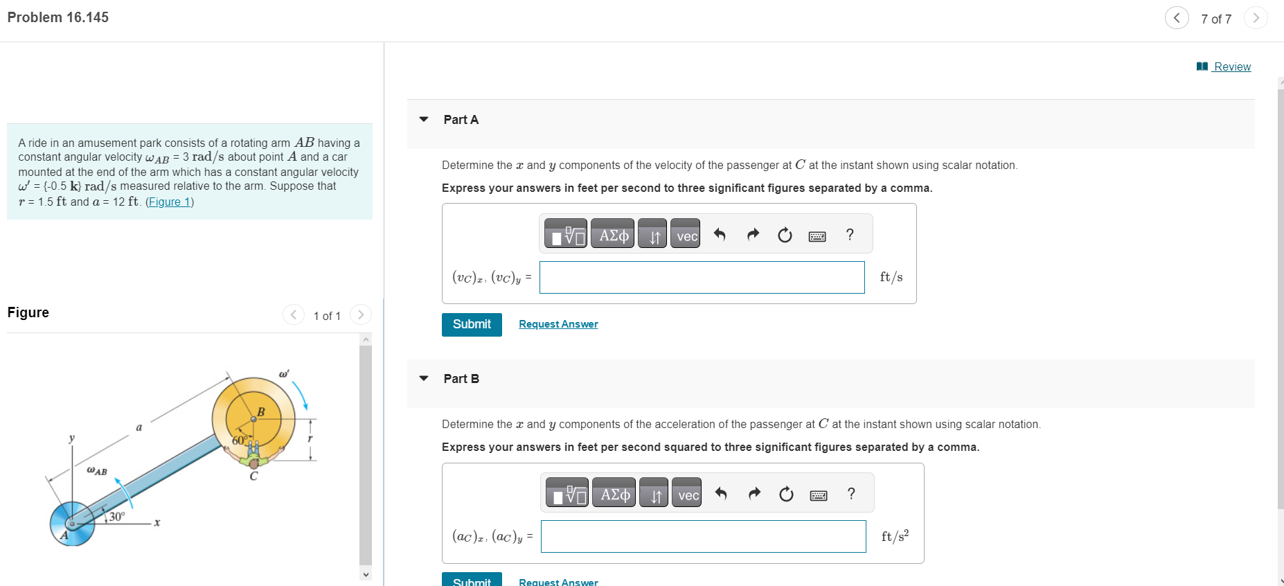 Solved Problem 16.145 A ride in an amusement park consists | Chegg.com